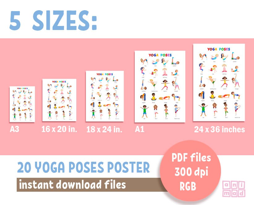 YOGA POSES Printable Poster for Kids 20 Yoga Poses Wall Art - Etsy ...