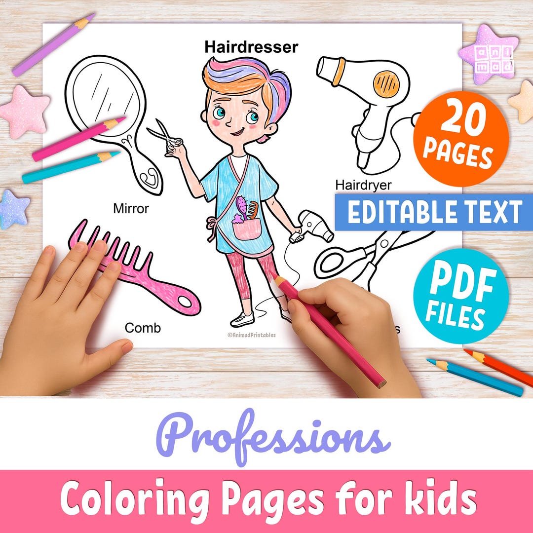 Professions Coloring Pages for Kids: Editable Vocabulary Activity (PDF ...