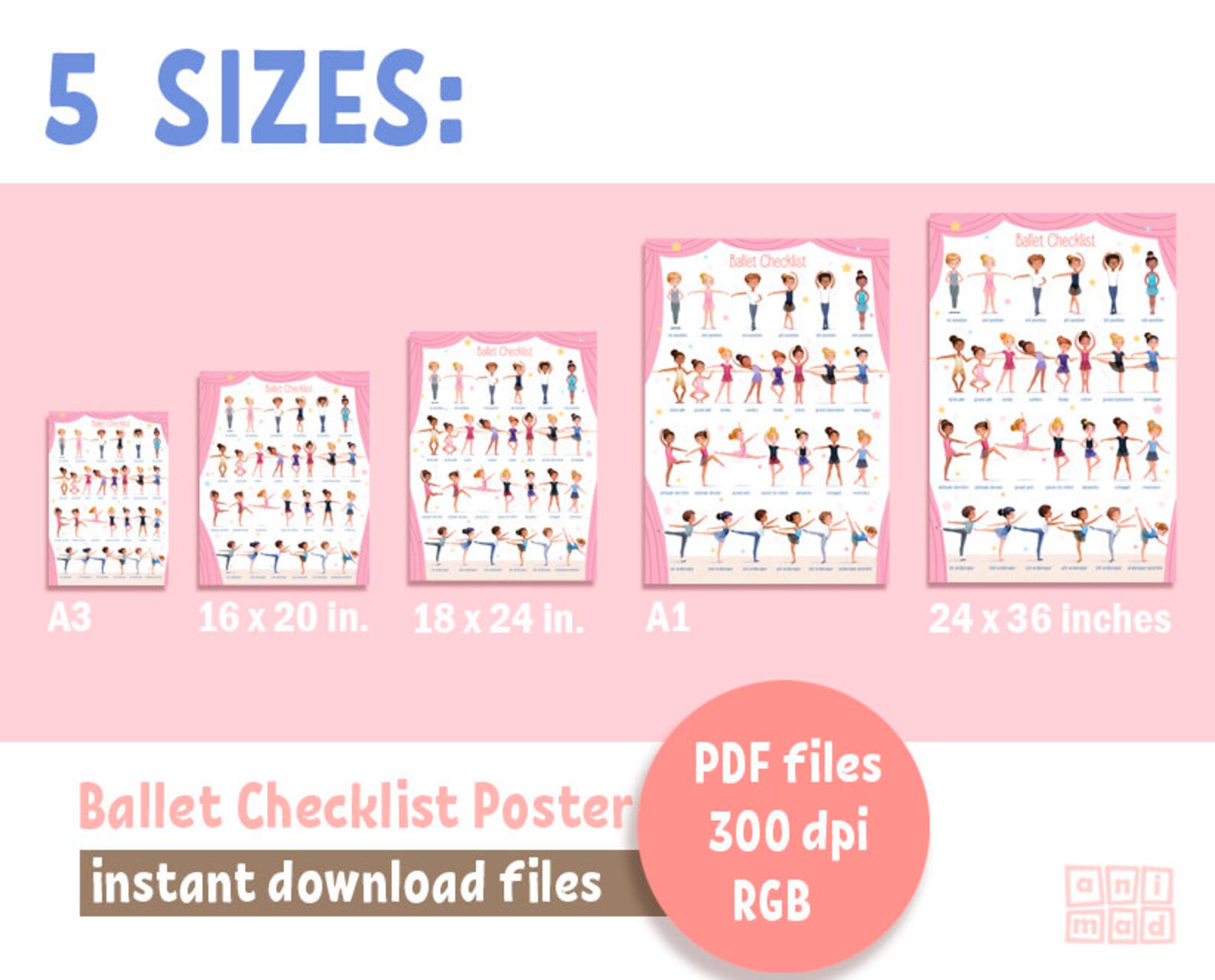 Boys and Girls CHECKLIST BALLET POSES Printable Poster for Kids, Ballet ...