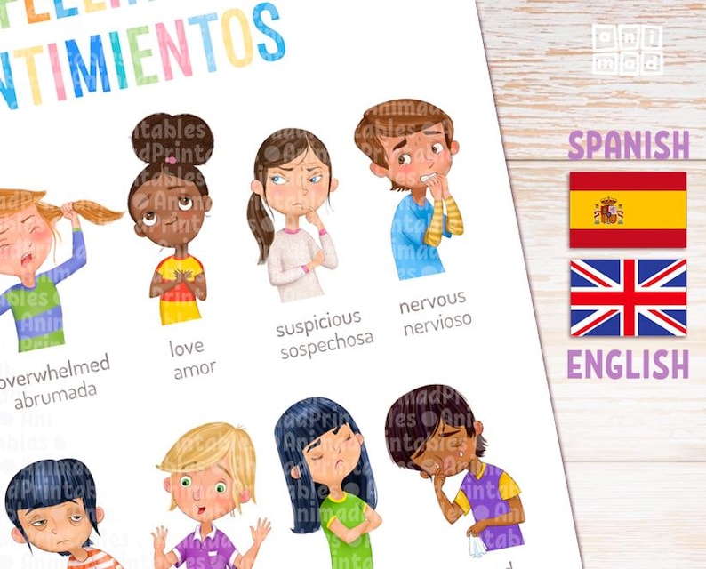 Bilingual Emotions Chart: Spanish & English, Kids Feelings Poster for ...