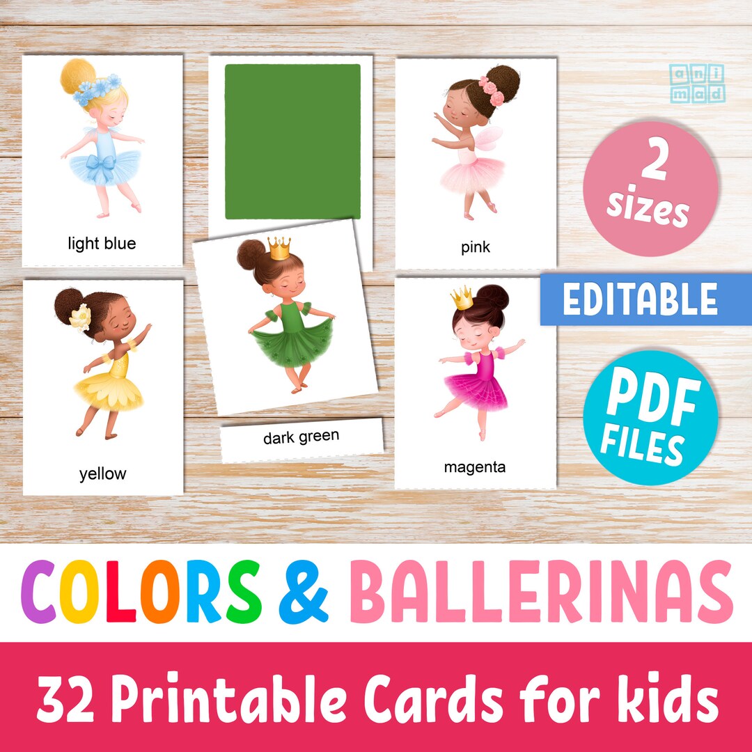 BALLERINA COLOR MATCHING Flash Cards for Preschool Girls, Printable ...