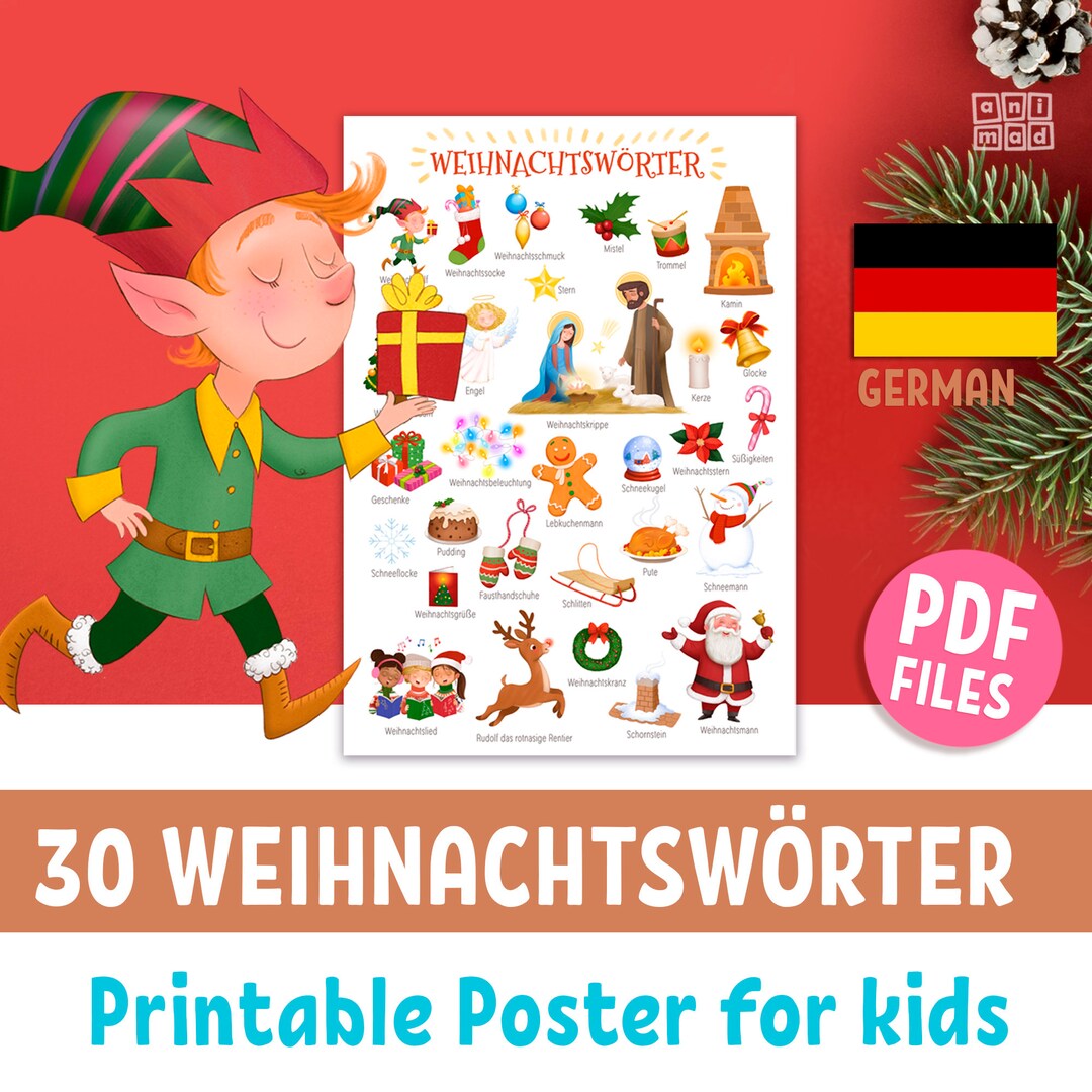 CHRISTMAS Printable Poster for Preschool Kids in GERMAN, Educational ...