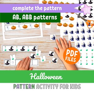Halloween Pattern Matching Activity for Kids: AB & ABB Printable Strips ...