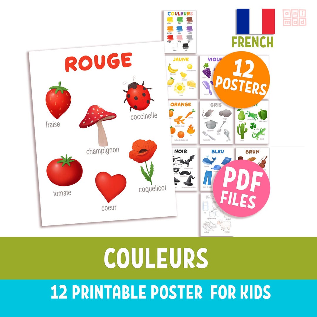 FRENCH COLORS Printable Poster Set for Preschool Kids, Classroom ...