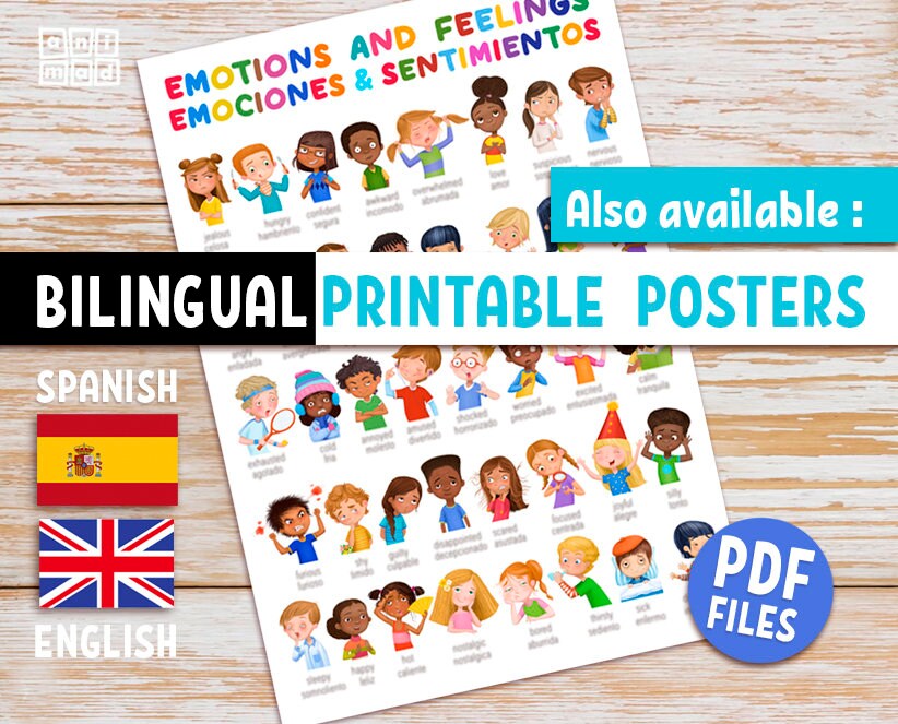 EMOTIONS & FEELINGS Printable Poster for Preschool Kids in SPANISH ...