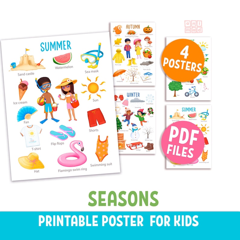 Seasons of the Year Printable Posters for Kids: Homeschool & Classroom ...