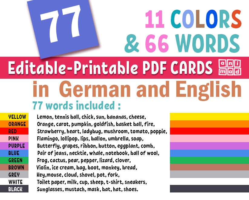 COLORS Printable & Editable Text Flashcards for Preschool Kids in ...