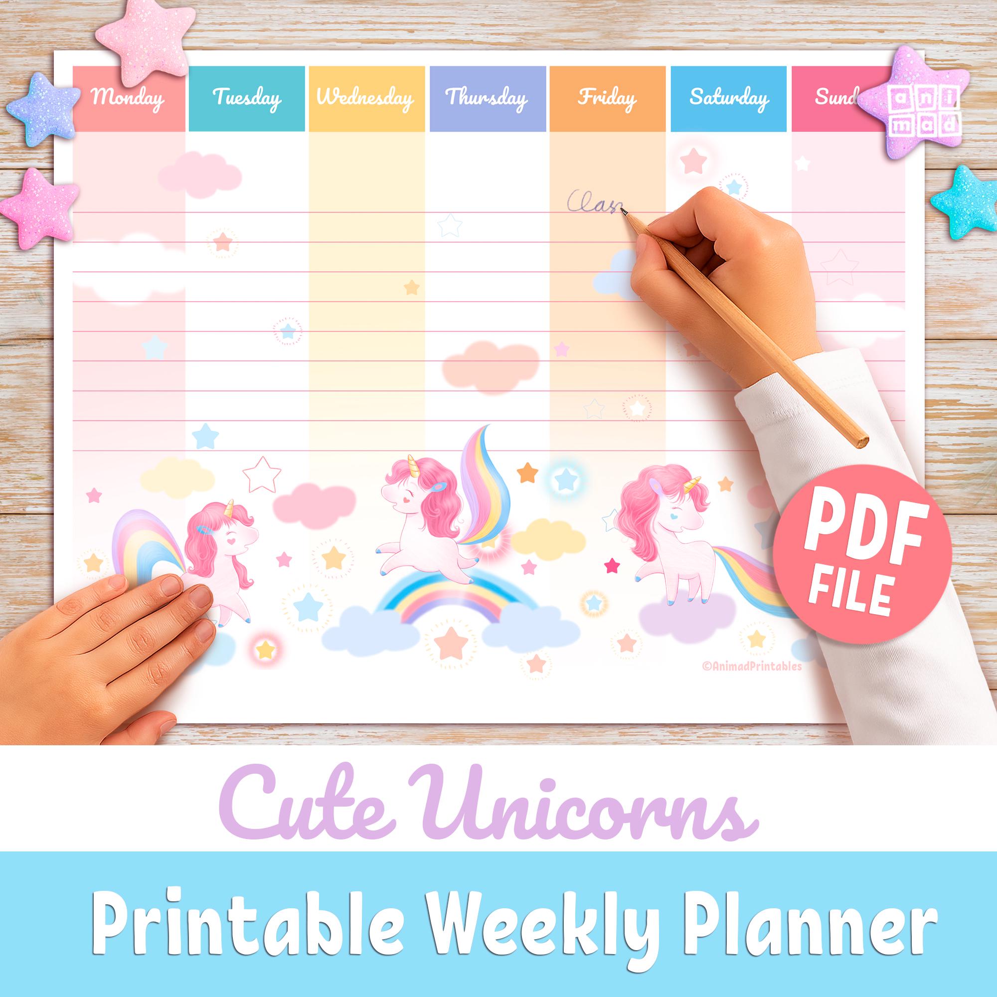 Unicorn Weekly Planner for Kids: Pastel Rainbow Homeschool Schedule ...