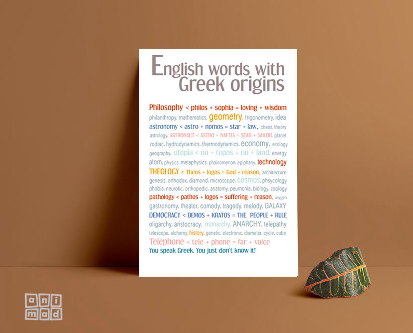 English Words With Greek Origin PRINTABLE POSTER, Etymology Classroom ...