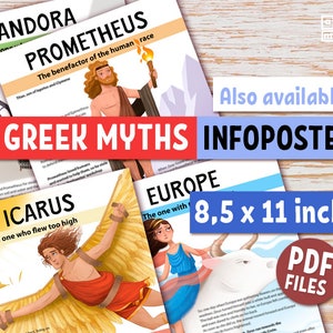 GREEK GODS Printable Flashcards for Kids, 18 Editable Text Montessori 3 ...
