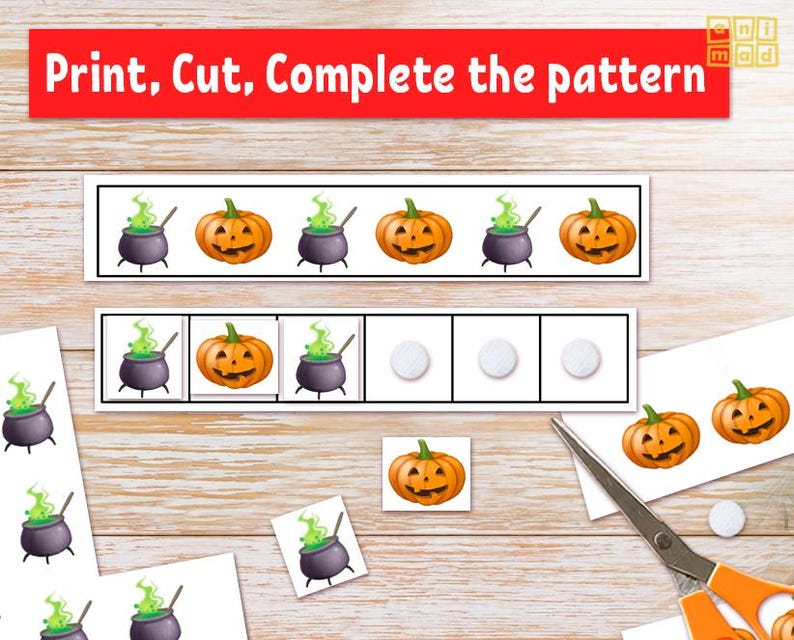 Halloween Pattern Matching Activity for Kids: AB & ABB Printable Strips ...