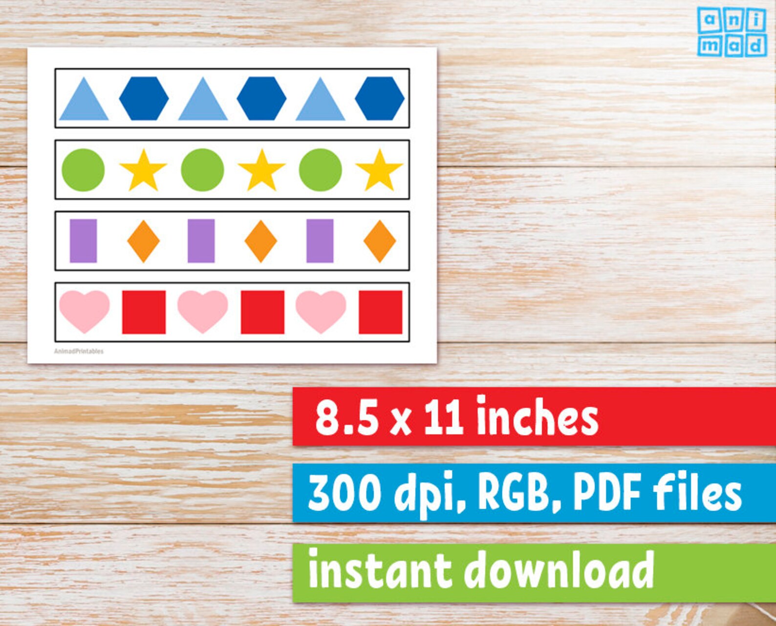 Shapes PATTERNS Strips for Preschool and Kindergarten Kids, Printable ...