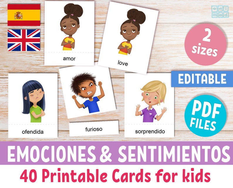 EMOTIONS and FEELINGS Printable Flashcards in Spanish & - Etsy UK