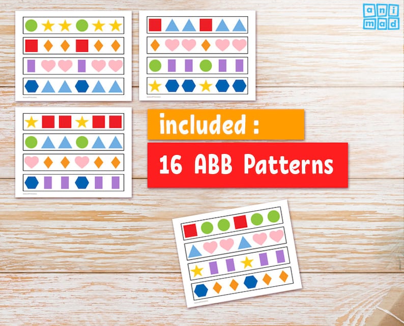 Shapes PATTERNS Strips for Preschool and Kindergarten Kids, Printable ...