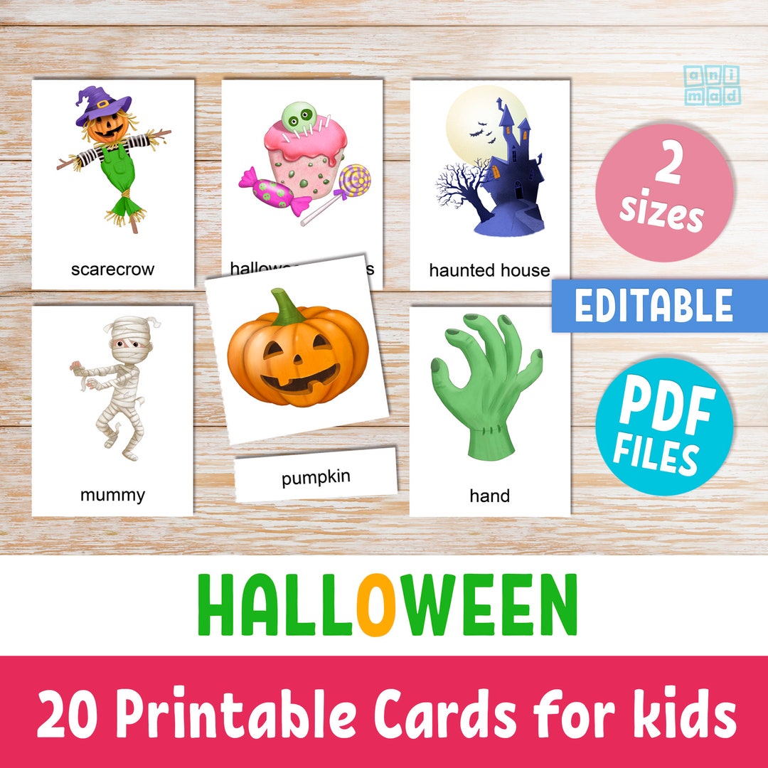 HALLOWEEN PRINTABLE FLASHCARDS for Preschool Kids, 20 Montessori ...