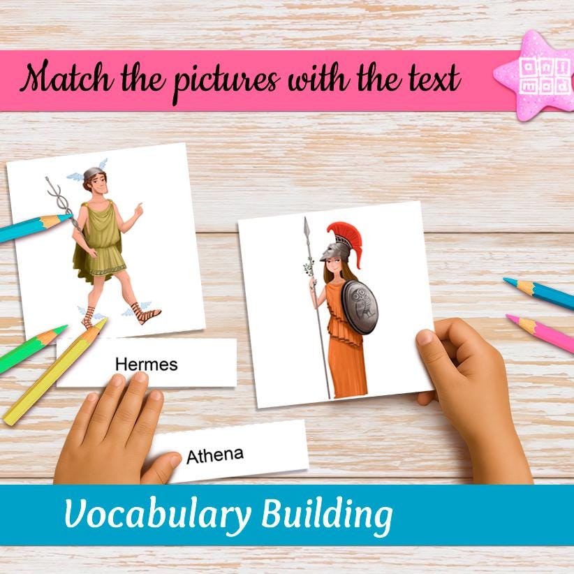 GREEK GODS Printable Flashcards for Kids, 18 Editable Text Montessori 3 ...