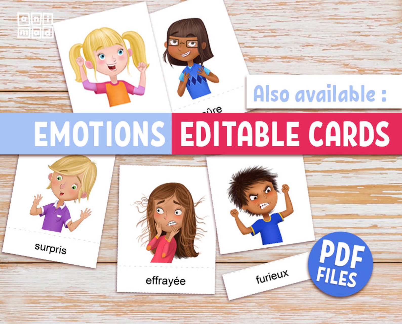 EMOTIONS & FEELINGS Printable Poster for Kids in French, Kid's Face ...
