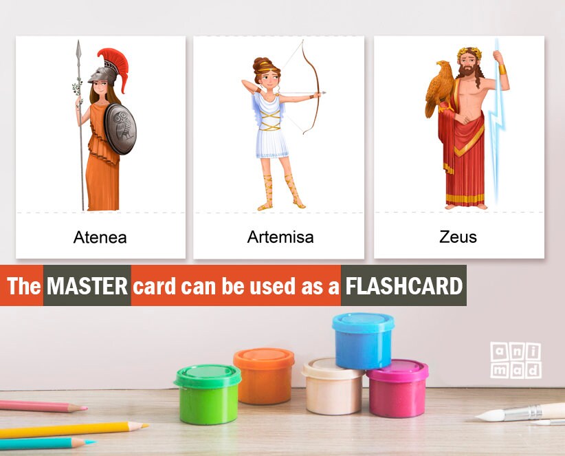 GREEK GODS Printable Flashcards for Kids in Spanish and English, 18 ...