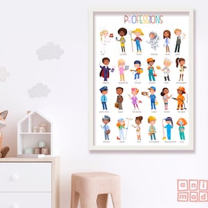 PROFESSIONS Printable Poster for Kids, 24 Occupations and Community ...