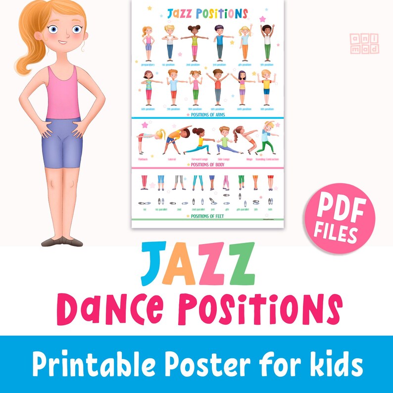JAZZ DANCE POSITIONS Printable Poster for Kids, Jazz Dance Poses ...