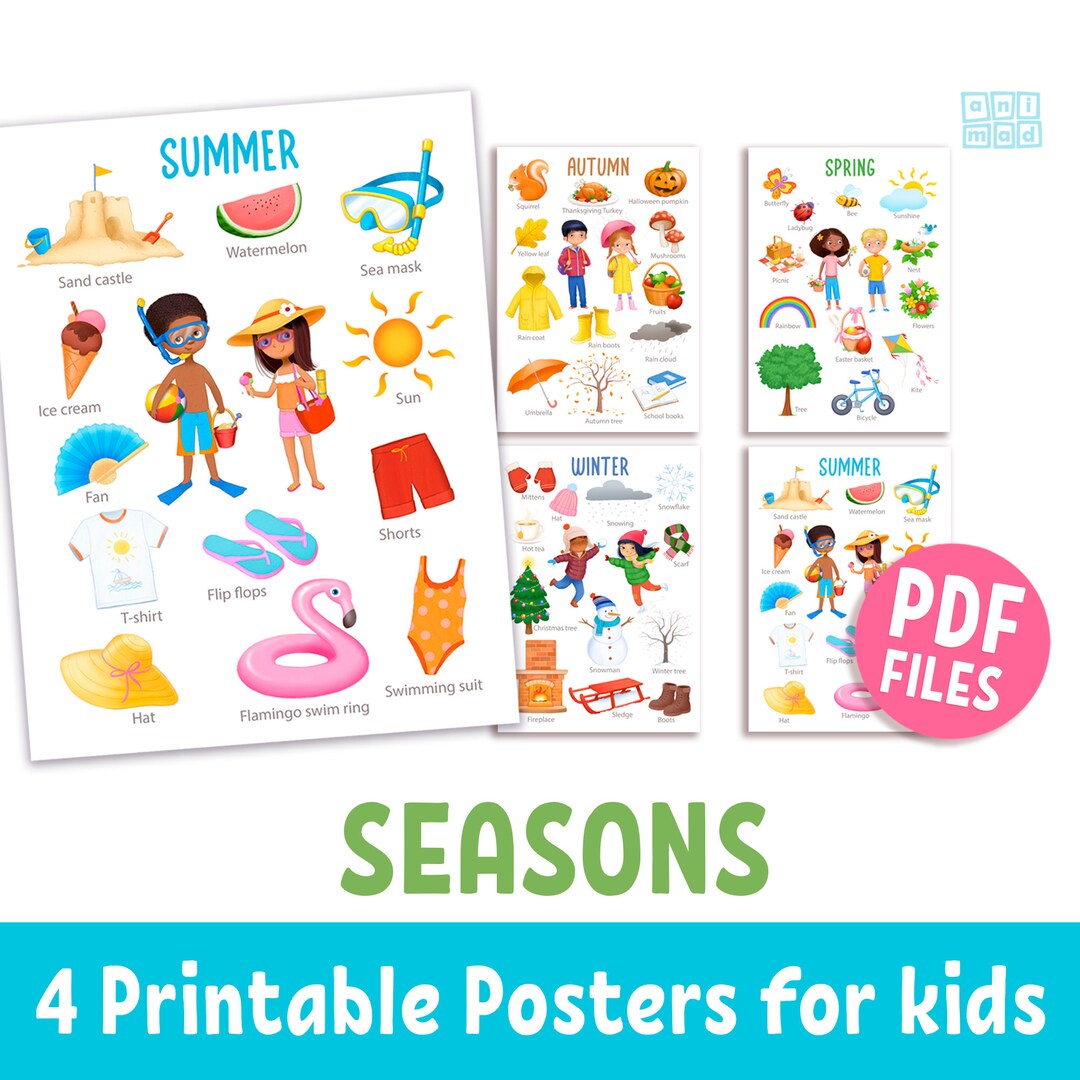 SEASONS Printable Posters for Preschool Kids, Set of 4 Posters ...