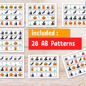 Halloween Pattern Matching Activity for Kids: AB & ABB Printable Strips ...