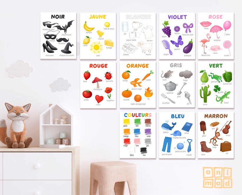 COLORS Printable Posters for Preschool Kids in FRENCH, Set of 12 ...