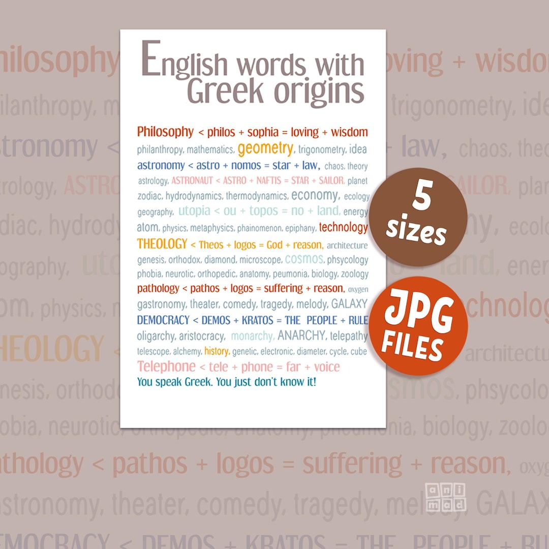 English Words With Greek Origin PRINTABLE POSTER, Etymology Classroom ...
