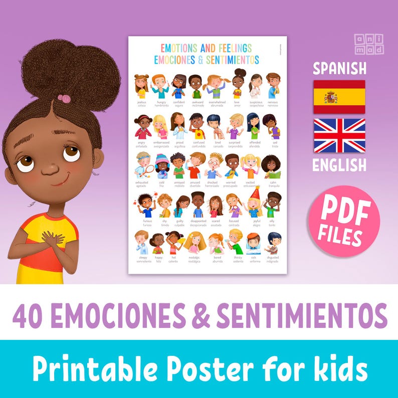 Bilingual Emotions Chart: Spanish & English, Kids Feelings Poster for ...