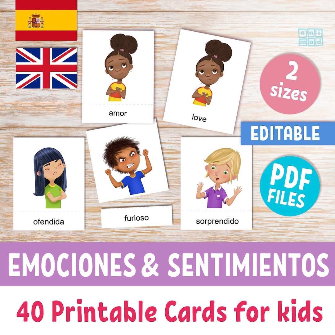 EMOTIONS and FEELINGS Printable Flashcards in Spanish & English for ...