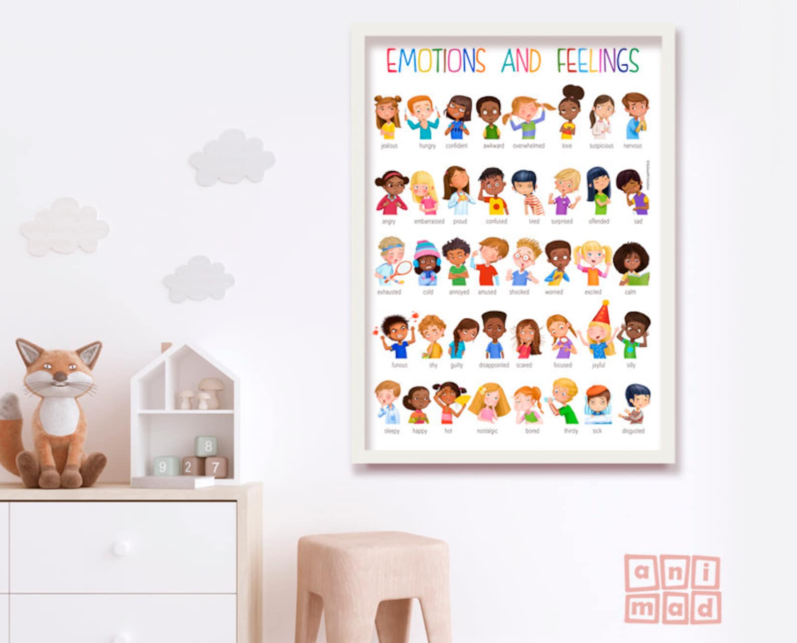Printable EMOTIONS POSTER for Kids in English, 40 Diverse Feelings ...