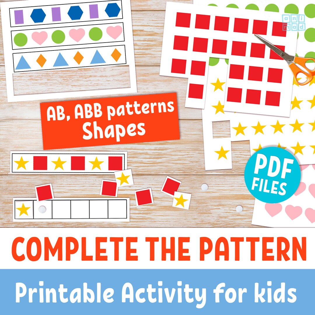 Shapes PATTERNS Strips for Preschool and Kindergarten Kids, Printable ...