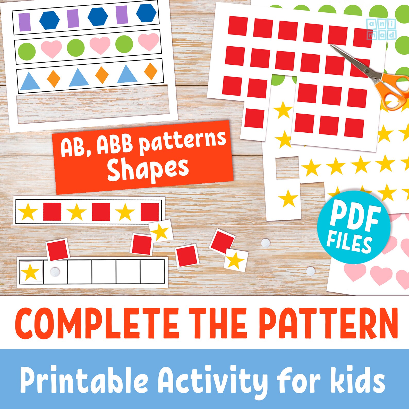 Shapes PATTERNS Strips for Preschool and Kindergarten Kids, Printable ...