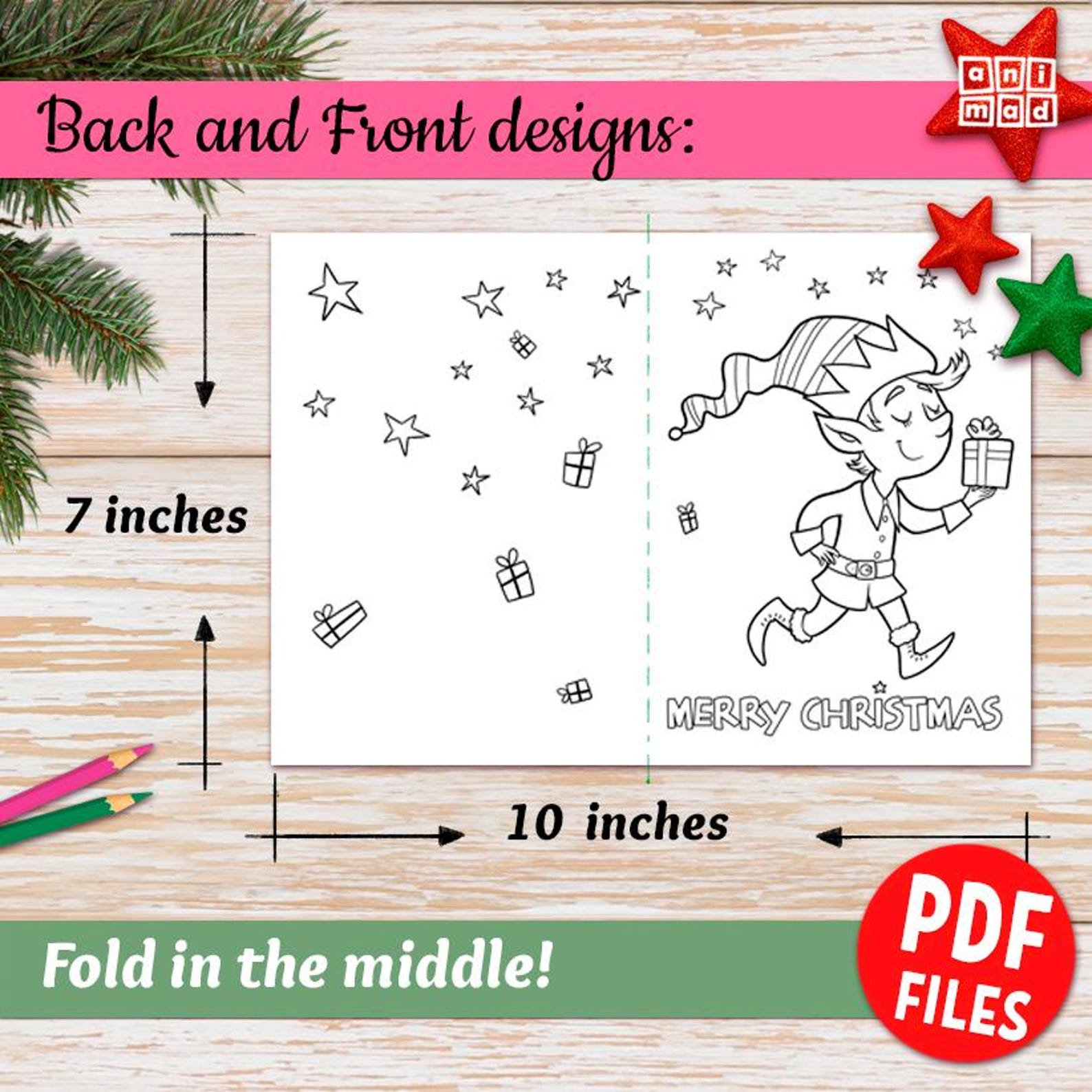 Christmas Coloring Cards for Kids: Printable Holiday DIY Craft (PDF ...