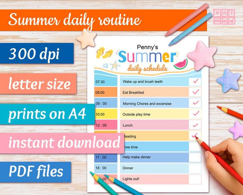 Editable Summer Daily Schedule for Kids: Printable Checklist (PDF ...