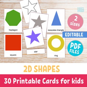 2d SHAPES Printable Flashcards for Preschool Kids, 3 Part Montessori ...