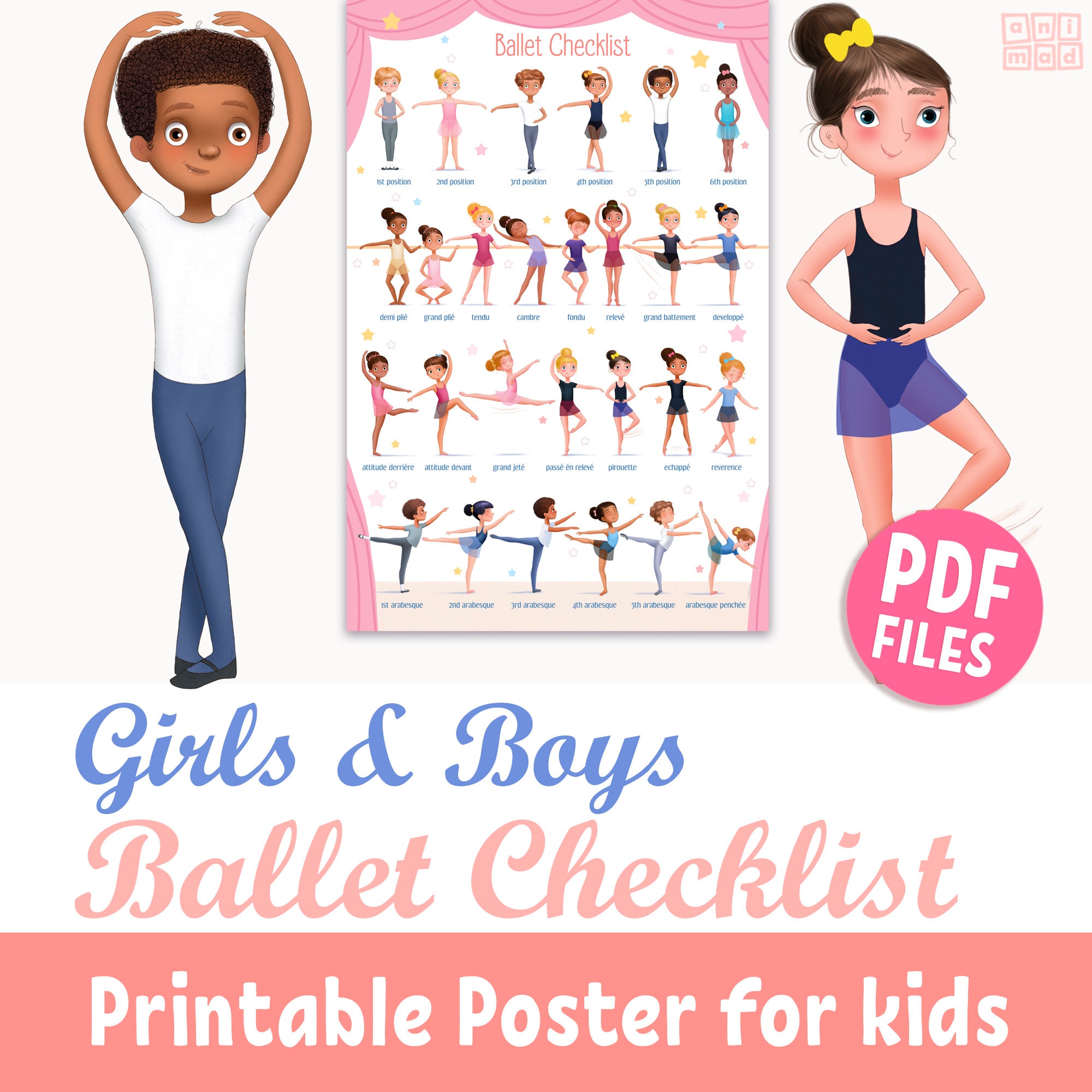 Boys and Girls CHECKLIST BALLET POSES Printable Poster for Kids, Ballet ...