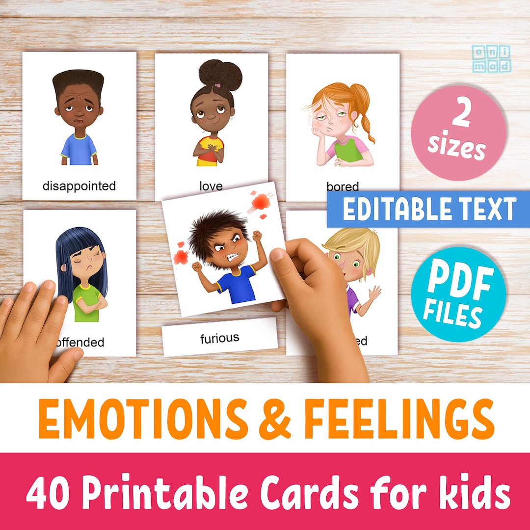 Emotions Faces Flashcards for Kids: Feelings Montessori 3-part Cards ...