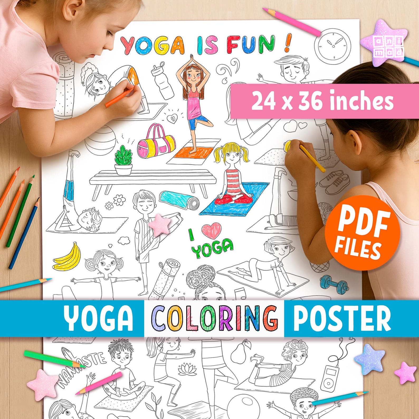 YOGA POSES Easy Printable Coloring Poster for Kids, Preschool ...