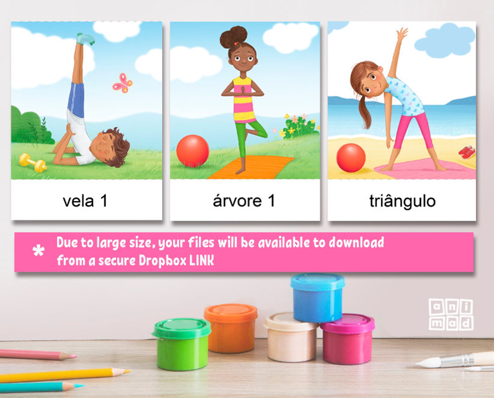 Yoga Poses Printable Flashcards for Preschool Kids in Portuguese ...