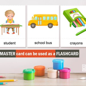 BACK to SCHOOL Printable Flashcards Kids, Montessori 3-part Vocabulary ...
