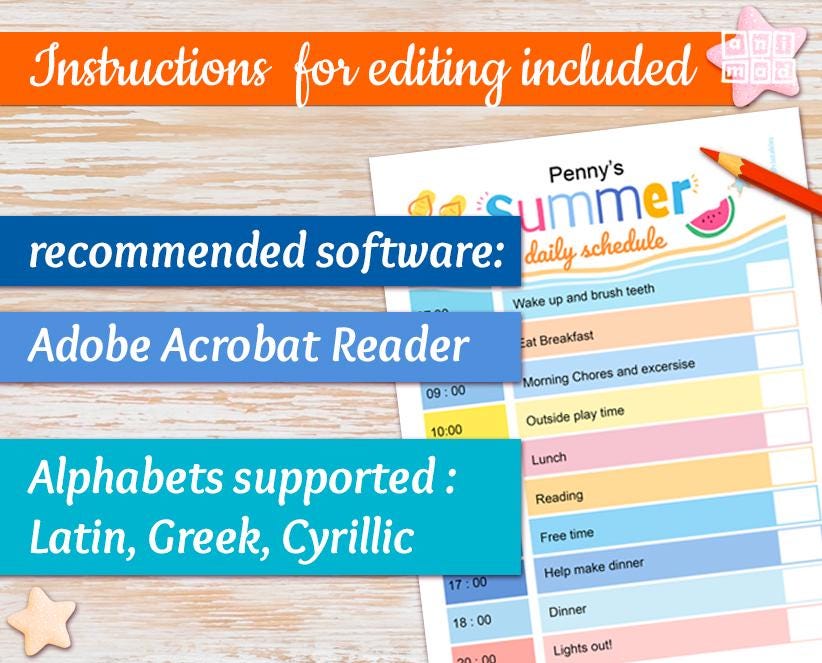 Editable Summer Daily Schedule for Kids: Printable Checklist (PDF ...