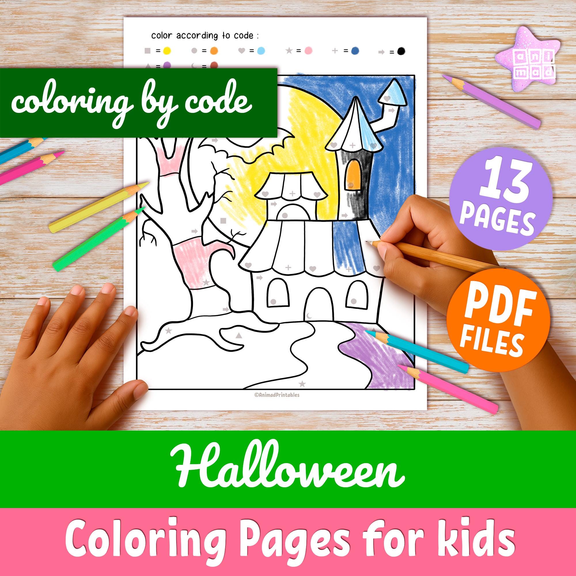HALLOWEEN Coloring Pages by Code for Preschool Kids, Simple & Easy ...