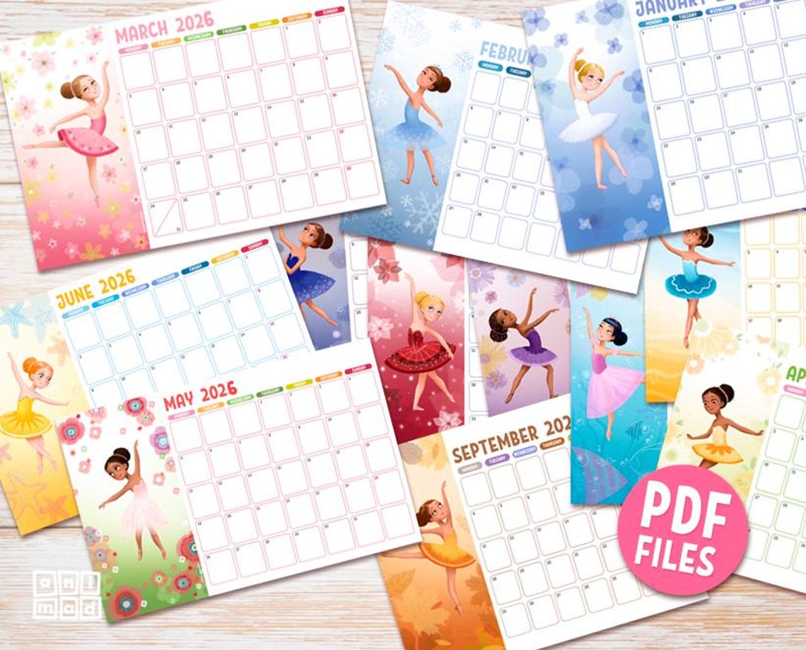 2026 Ballerina Calendar: Hand-drawn Ballet Monthly Planner (digital PDF ...