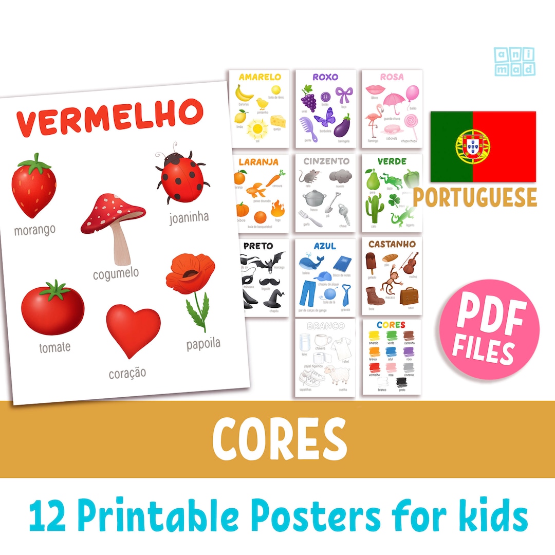 COLORS Printable Posters for Preschool Kids in PORTUGUESE, Set of 12 ...