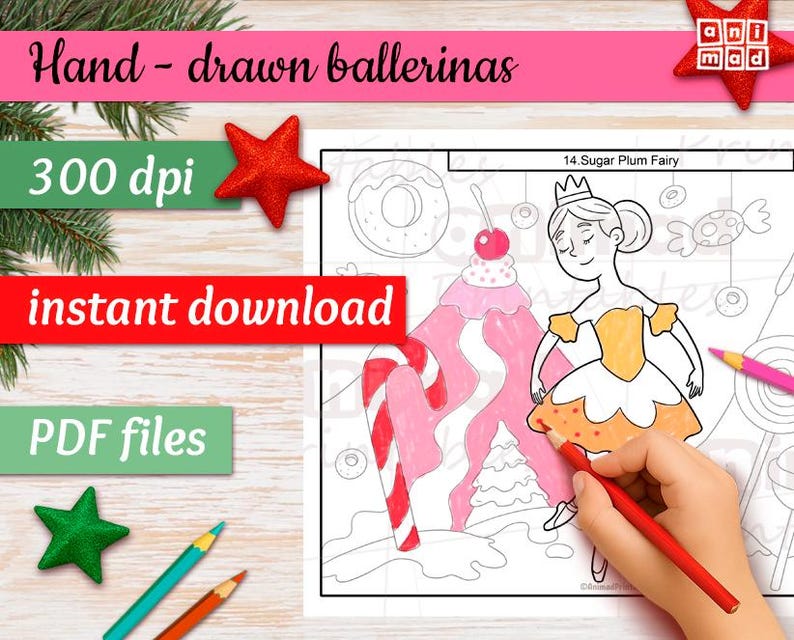 NUTCRACKER Ballet COLORING PAGES for Kids, Christmas Printable Activity ...