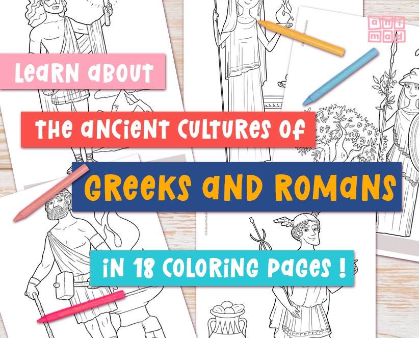 Ancient Greek & Roman Gods Printable Coloring Pages for Kids With ...