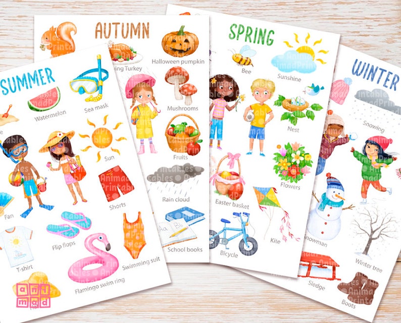 SEASONS Printable Posters for Preschool Kids, Set of 4 Posters ...