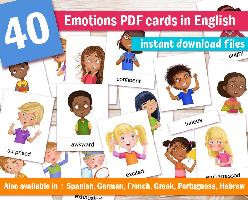 EMOTIONS And Feelings Printable Flashcards For Kids 40, 50% OFF