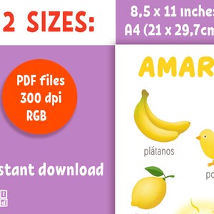 COLORS Printable Posters for Preschool Kids in SPANISH, Set of 12 ...